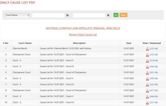 NCLT Cause List PDF Status 2025 | Contact No. List of NCLT