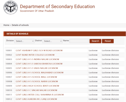 UP Board School Code List 2023 PDF Downlaod